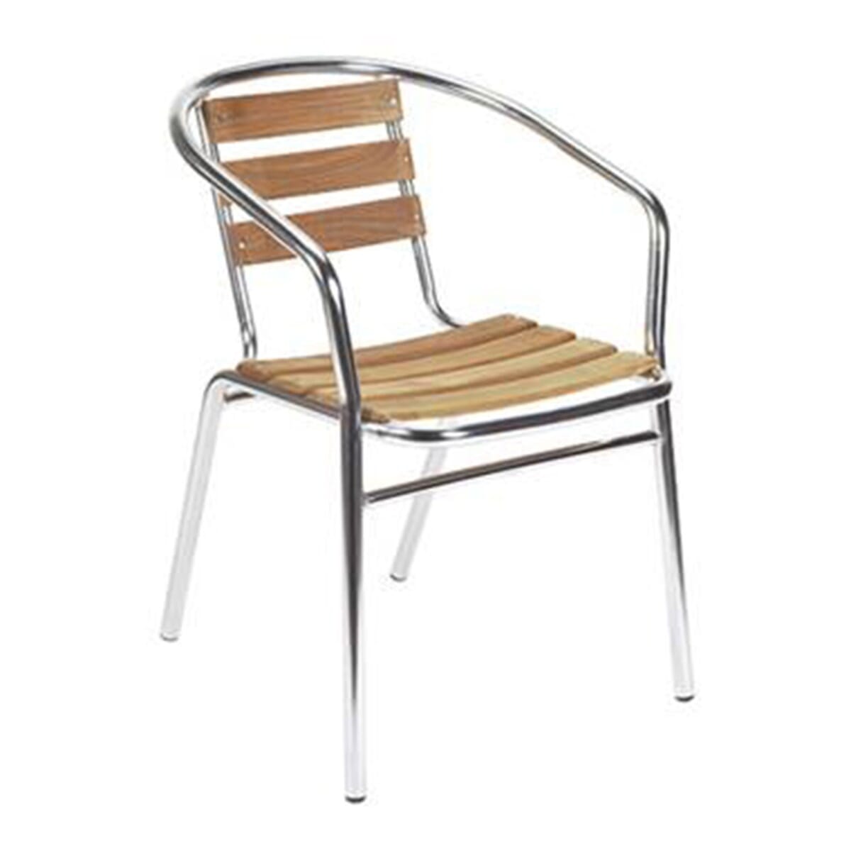 Aluminum and Teak Stackable Patio Arm Chair - LRK Seating